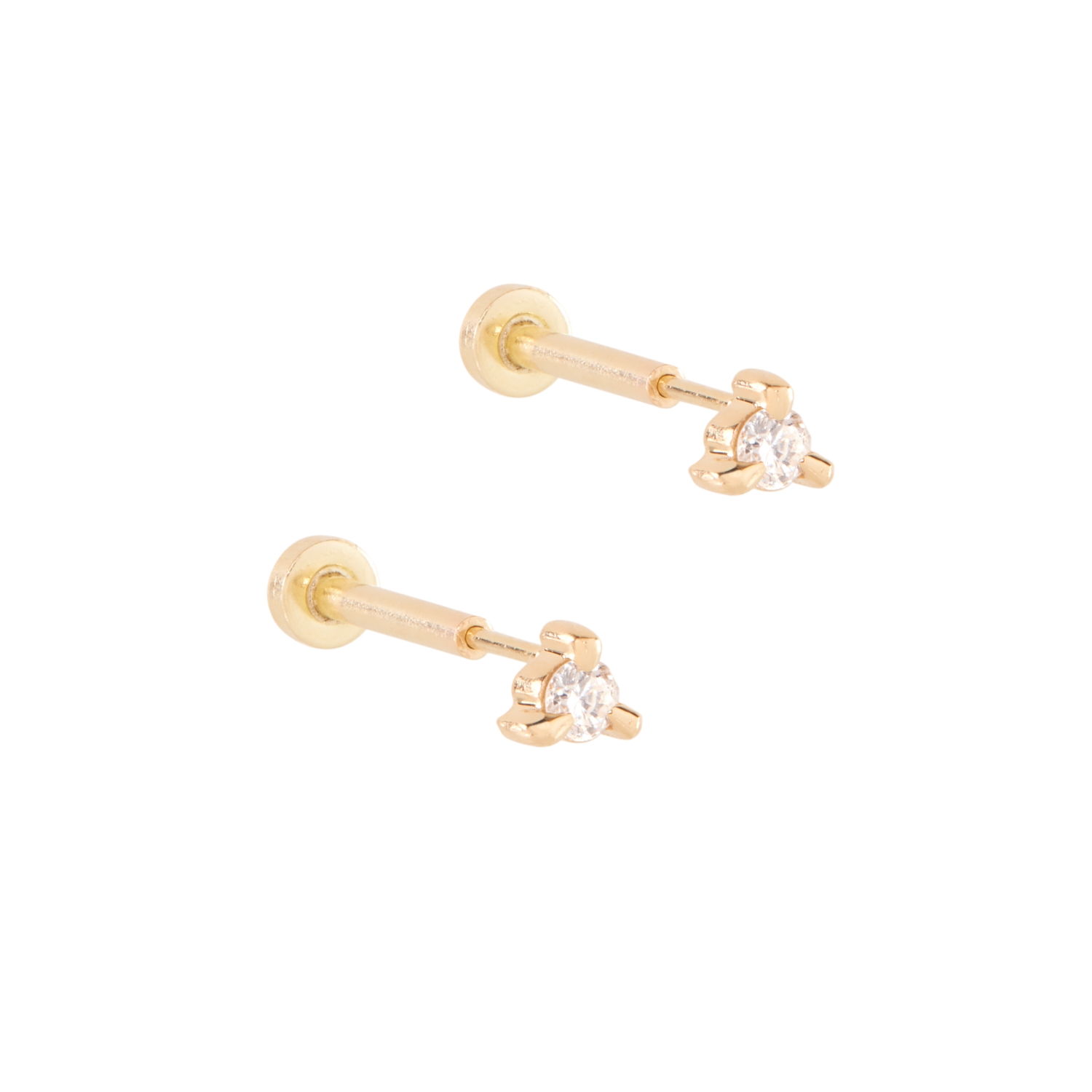 Flat Back Petite Angel Hair Brilliant Cut White Diamond Stud in 14K ...