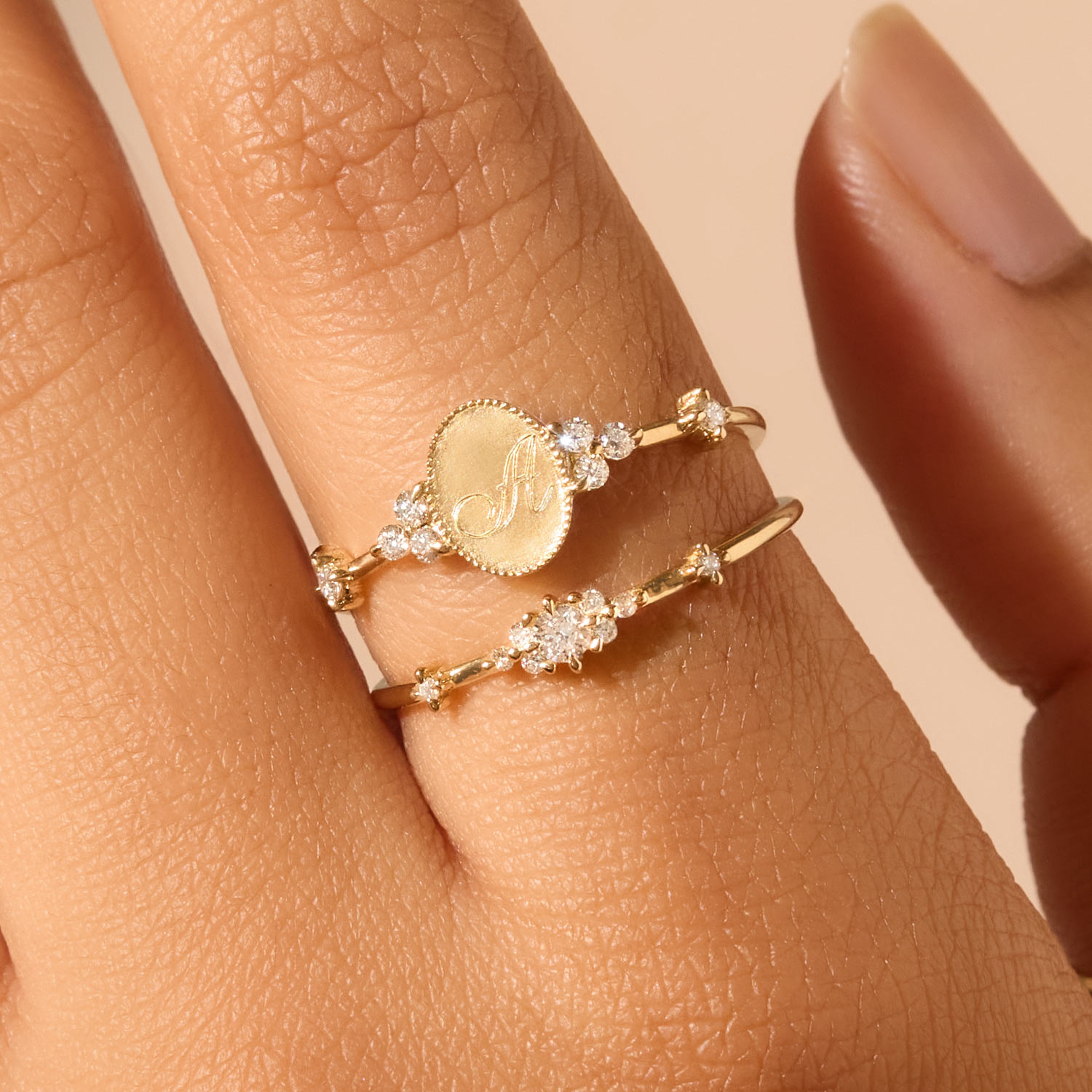 Petal Diamond Signet Ring | Solid 10k Yellow Gold Ring | Catbird