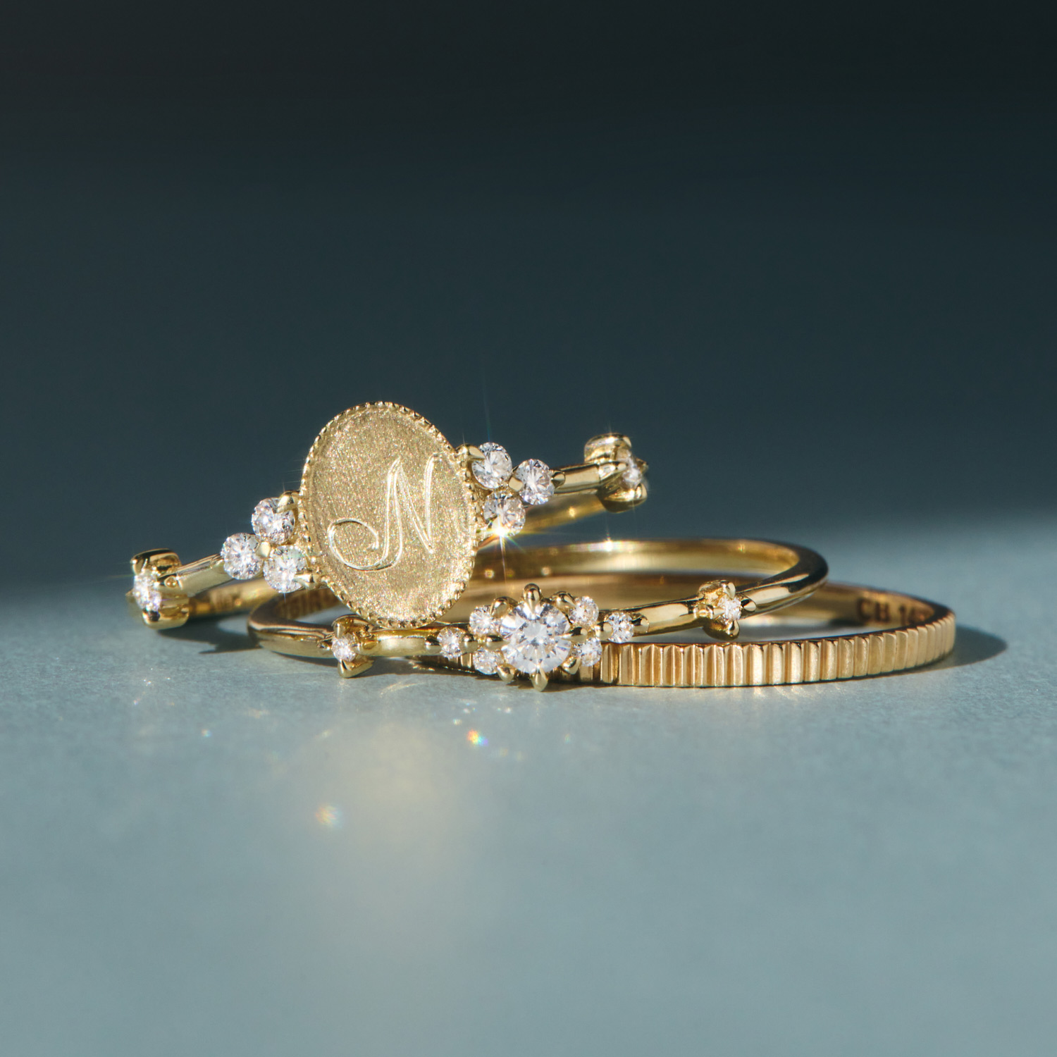Petal Diamond Signet Ring | Solid 10k Yellow Gold Ring | Catbird