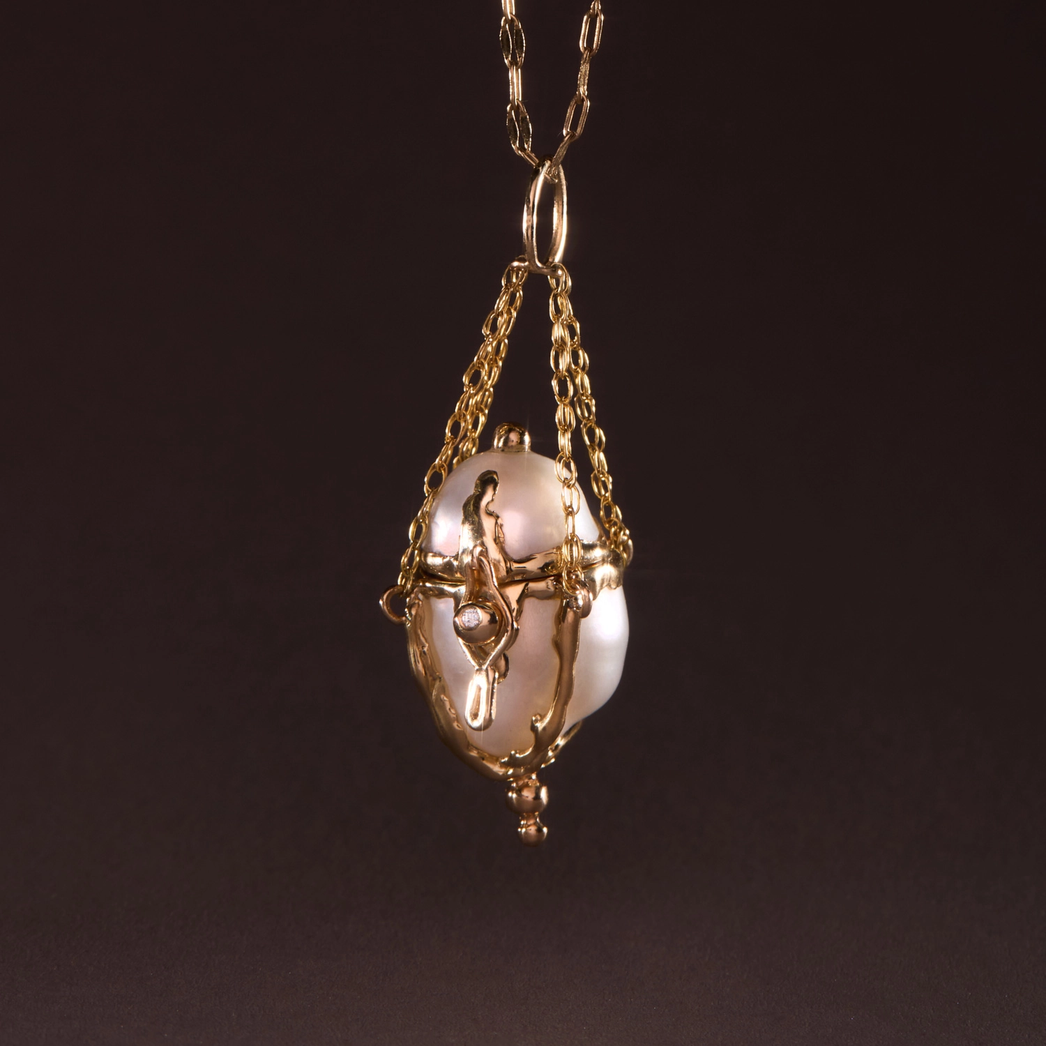 Pearl and Diamond Urn Pendant | Catbird NYC